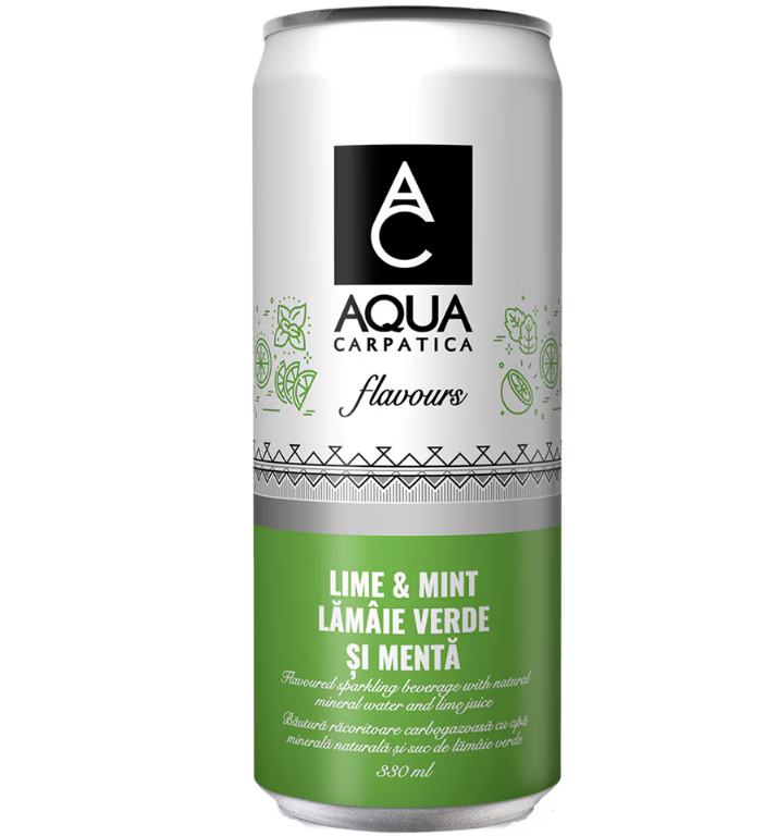 Apa minerala naturala carbogazoasa Lime & Mint, Aqua Carpatica 4x330ml ...